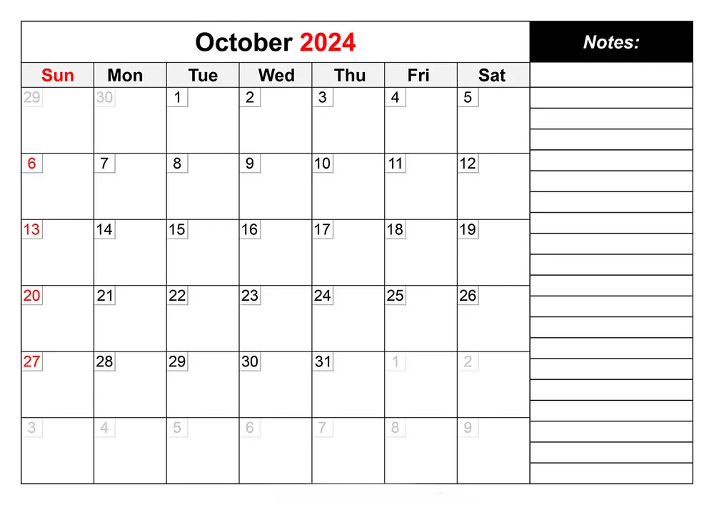 October Printable Calendar 2024 - Cable Squats